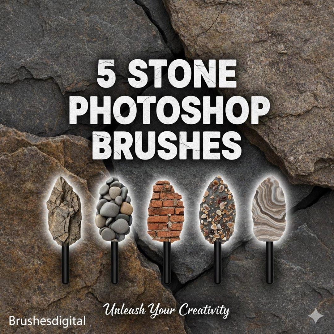 5 Stone Photoshop Brushes,stone Texture Brushes,realistic Brushes,rock ...