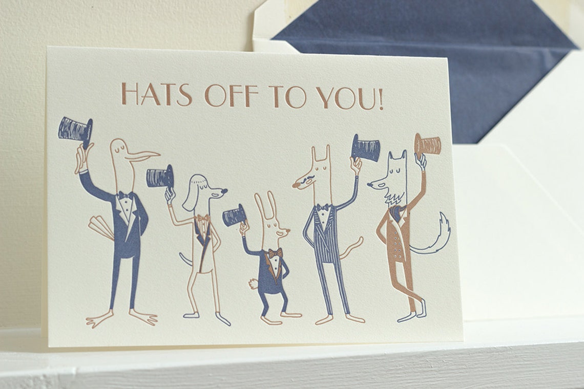 Hats Off To You Letterpress Greetings Card | Etsy