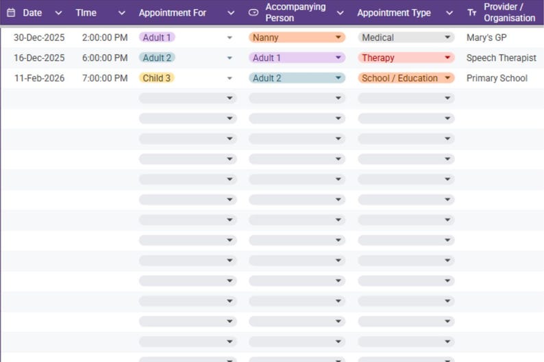Family Appointment and Document Tracker | Manage Schedules & Paperwork ...