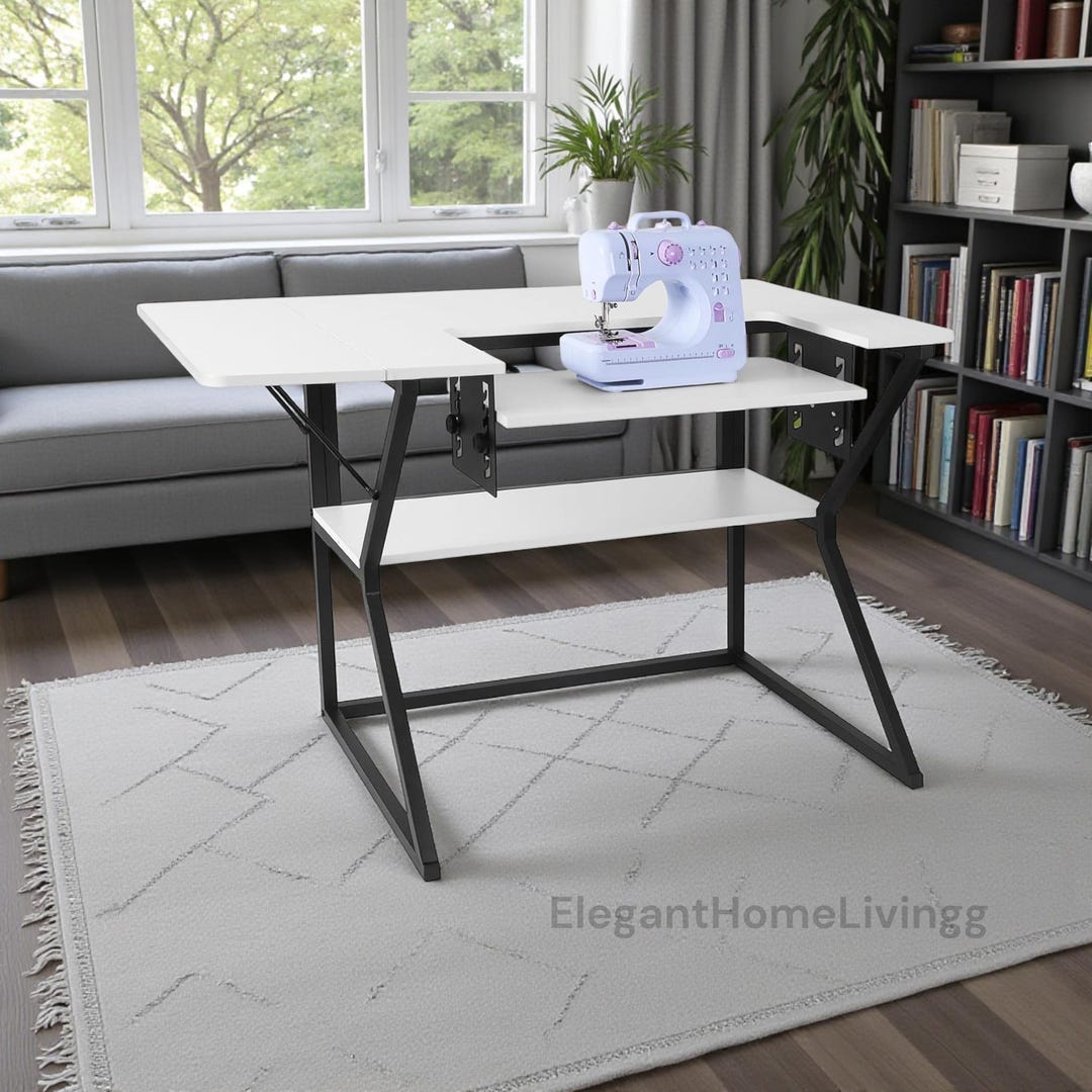 Large Sewing Table With Adjustable Platform & Storage Shelf – White - Etsy