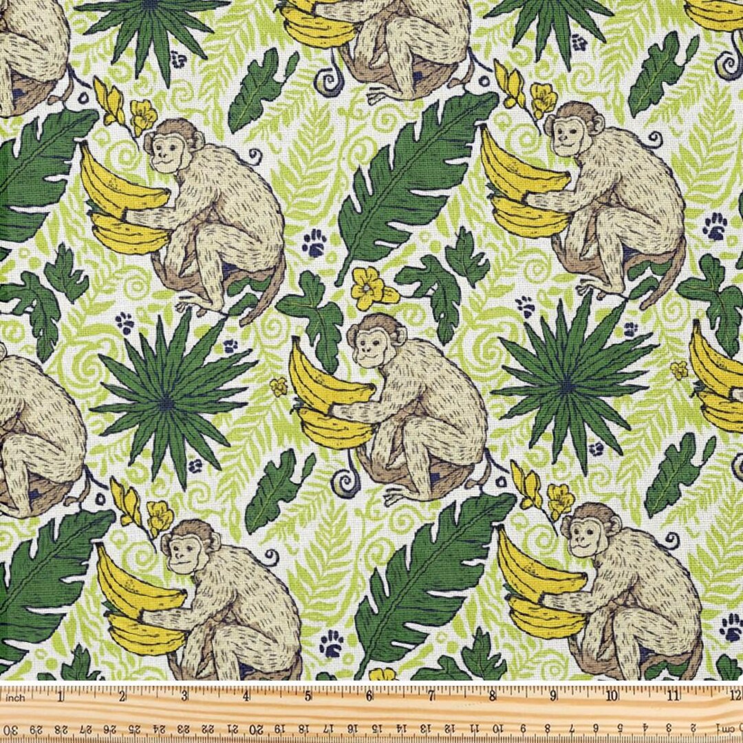 Fabric, Monkeys Jungle Foliage Pattern, Sold by the Yard, Polyester, 58 ...