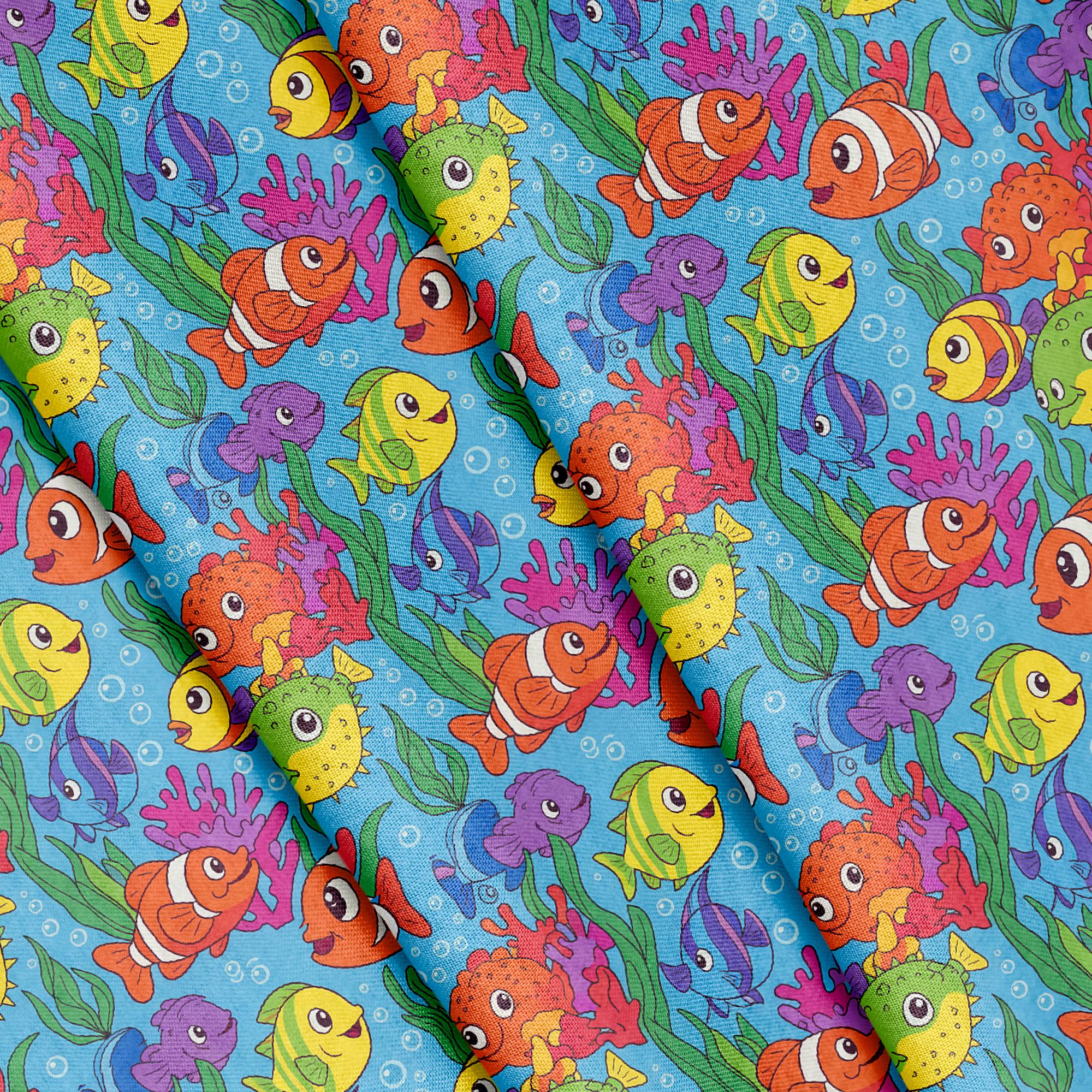 Fabric, Cartoon Fish Coral Pattern, Sold by the Yard, Polyester, 58 In ...