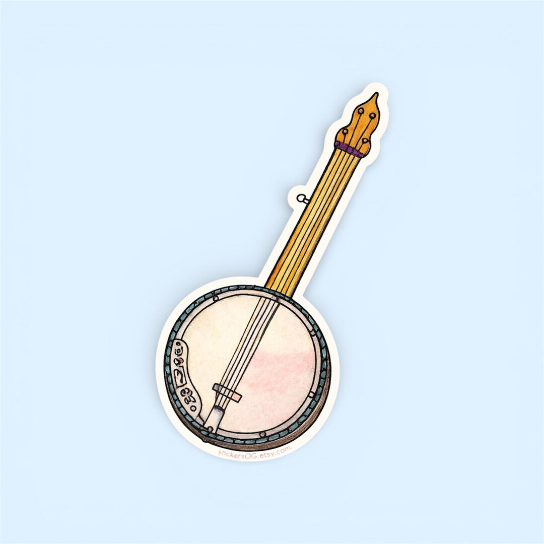 Banjo Sticker – Hand Painted Watercolor - Die Cut Vinyl Sticker, Folk ...