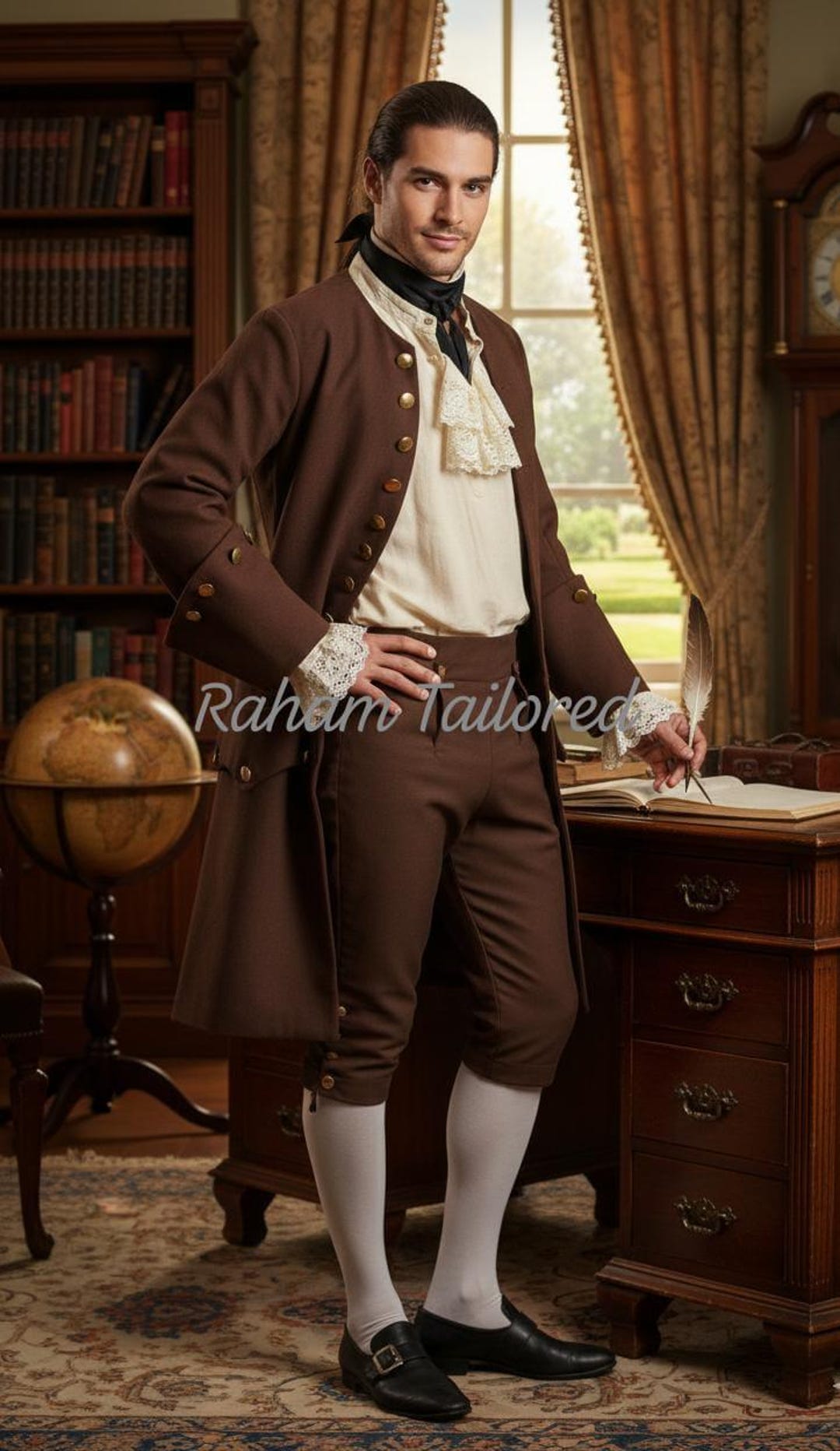 18th Century Colonial Mens Suit Brown Frock Coat American Revolution ...