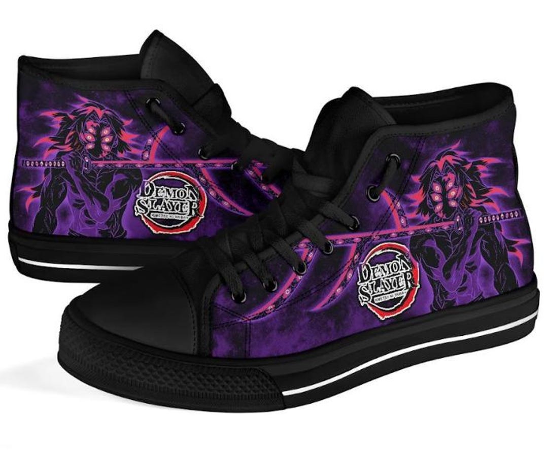 Custom Handmadeblack White Anime Style High Top Canvas Sneakers, Manga ...