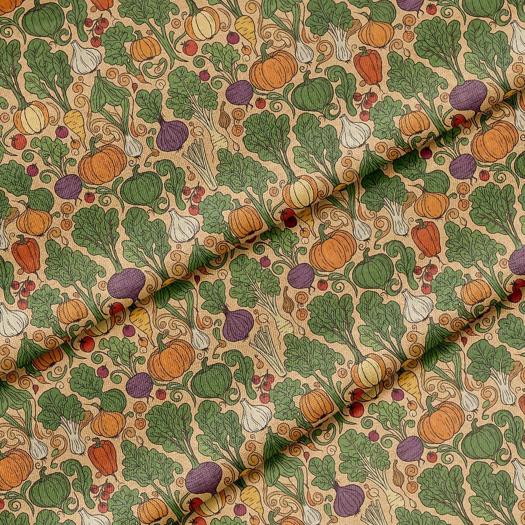 Vintage Root Vegetables Pattern, Fabric by the Yard, 58 In