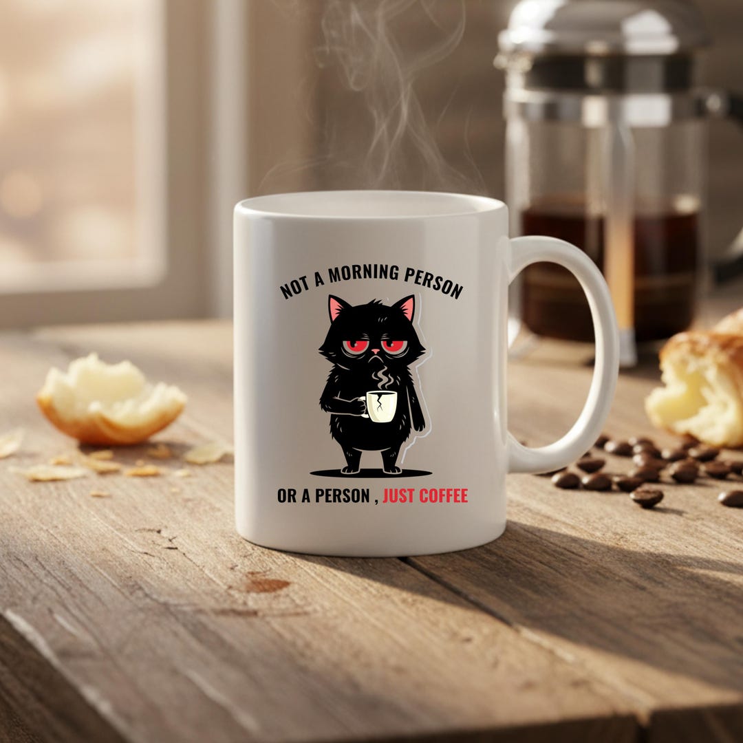 Grumpy Black Cat PNG - Not a Morning Person Sarcastic Clipart - Funny ...