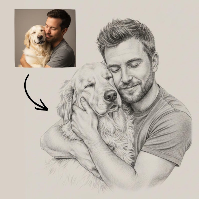 Custom Pencil Sketch Portrait | Minimalist Couple, Pet, Family Art ...