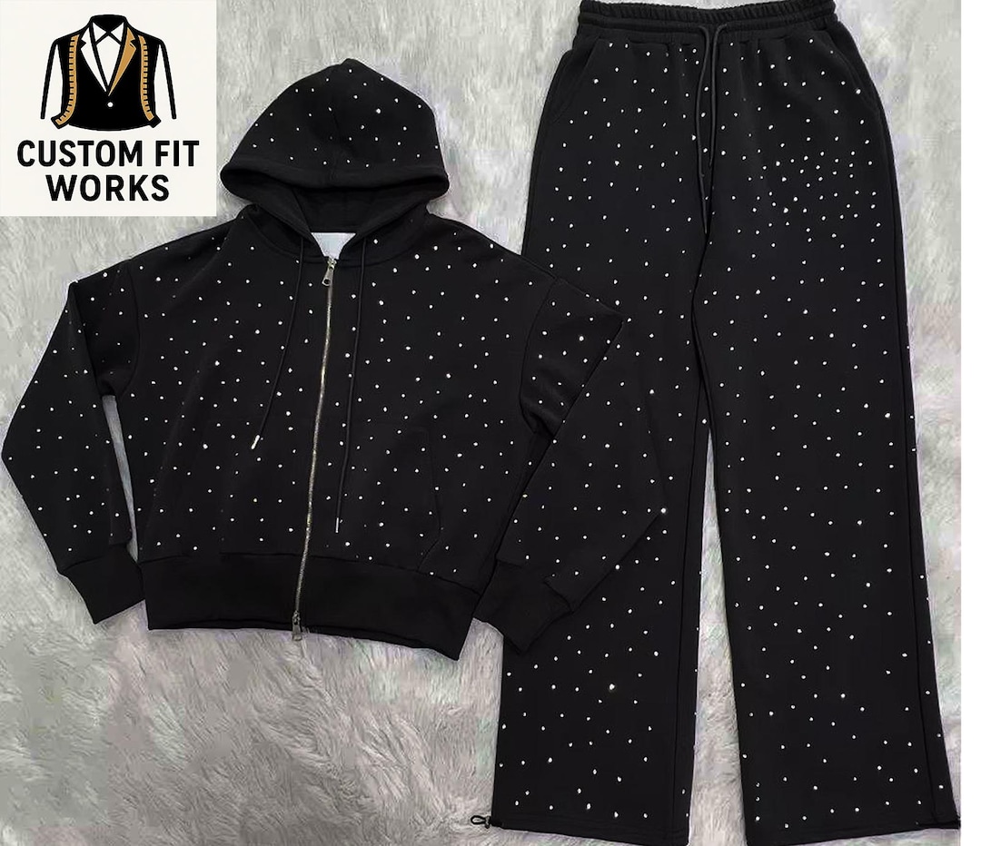 Black Rhinestone Tracksuit Set – Sparkly Hoodie & Sweatpants Lounge ...