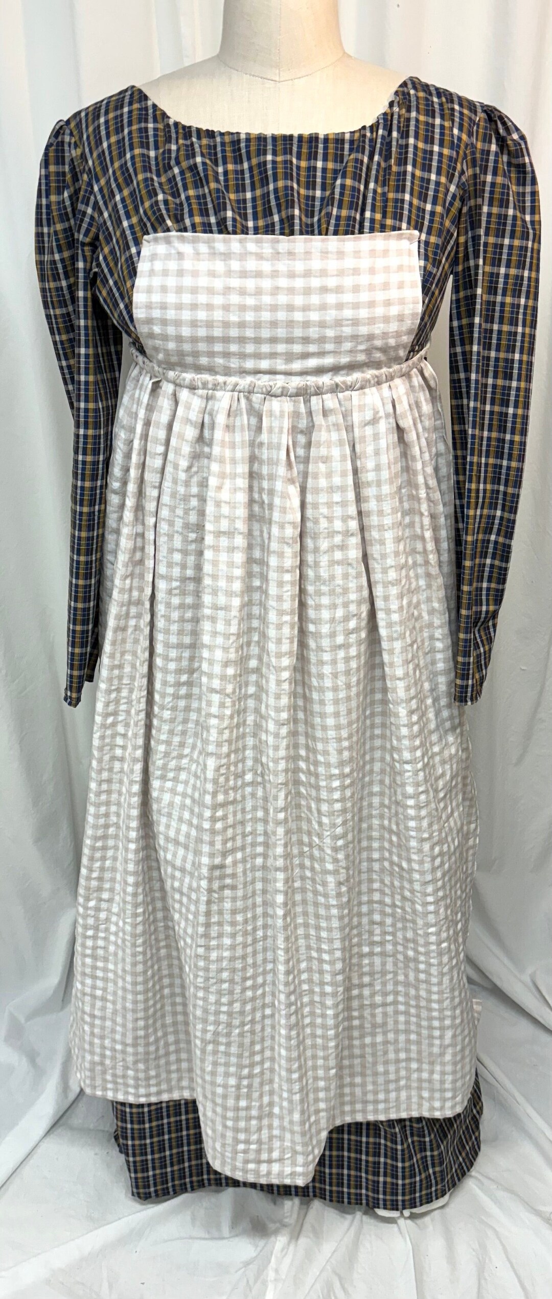 1810s Regency Cream and Tan Checked pinner Bib Apron - Etsy