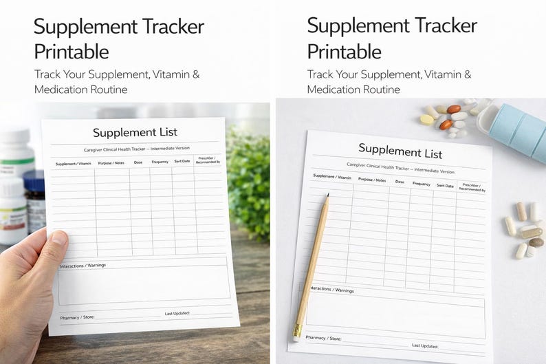 Supplement Tracker Printable | Vitamin Log | Medication & Wellness ...