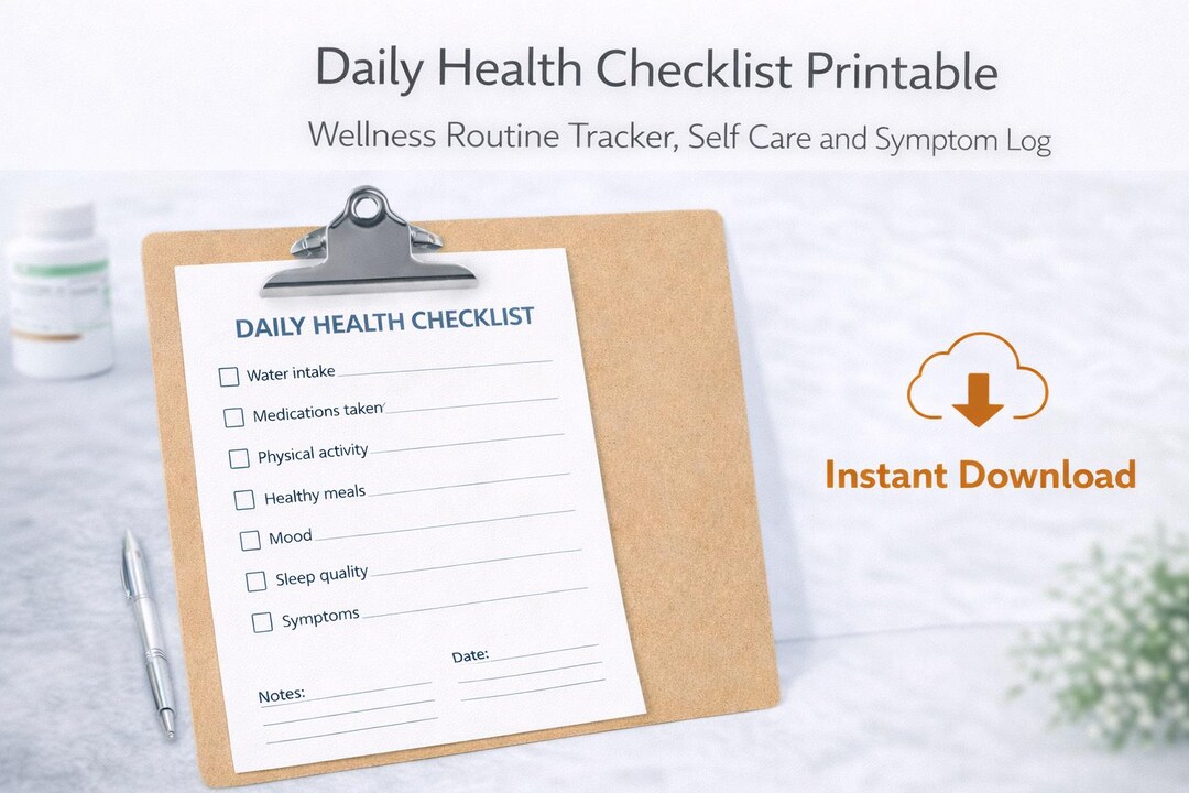 Daily Health Checklist Printable | Wellness Routine Tracker | Self Care ...