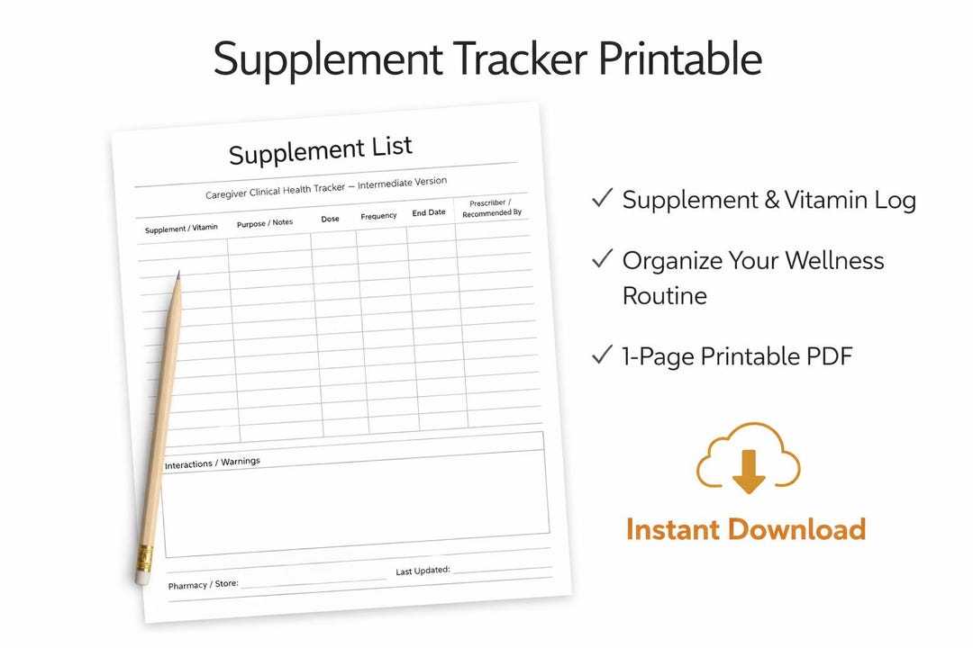 Supplement Tracker Printable | Vitamin Log | Medication & Wellness ...