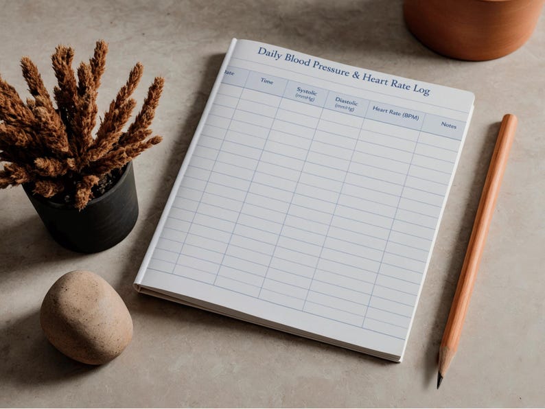 Blood Pressure Log Printable | Daily BP Tracker | Heart Rate Log ...