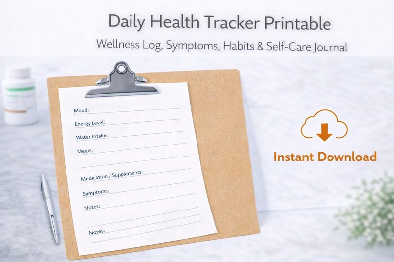 Daily Health Tracker Printable | Wellness Log | Symptoms, Habits & Self ...