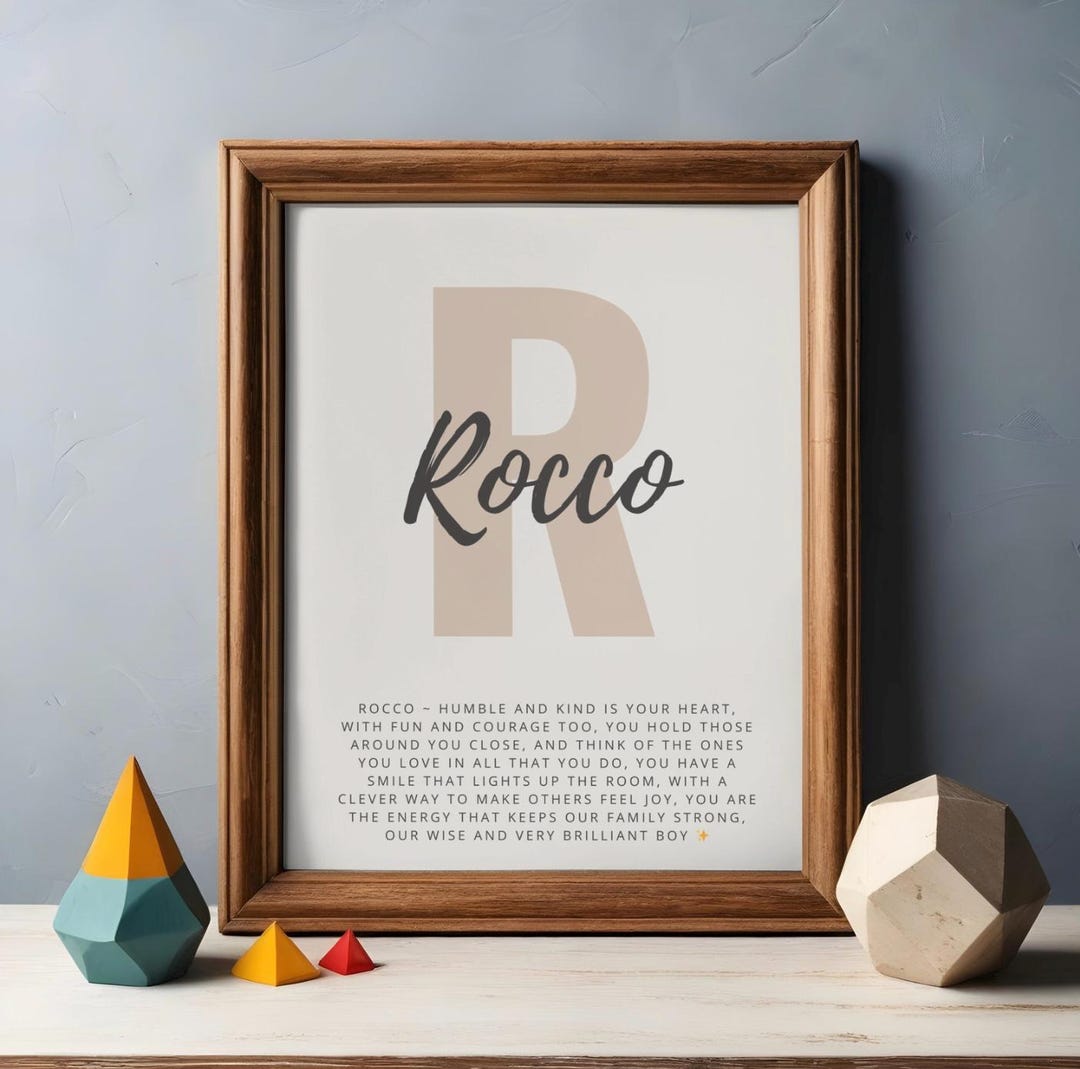 Personalised Name Poster With Poem for Rocco. Custom Name Meaning Wall ...