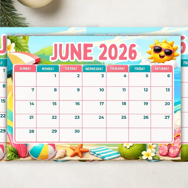 Editable June 2026 Calendar Printable, Monthly Planner Template, Summer ...