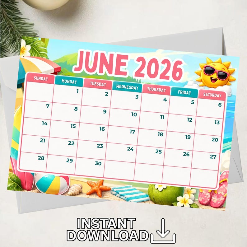 Editable June 2026 Calendar Printable, Monthly Planner Template, Summer ...