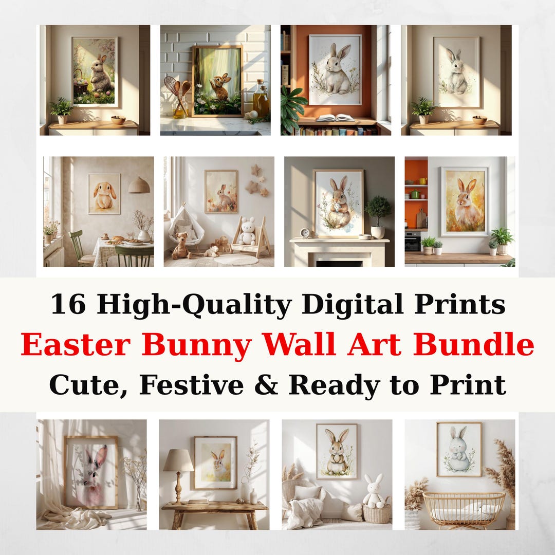 Easter Bunny Wall Art Bundle - 16 High-quality Digital Prints, Artistic ...