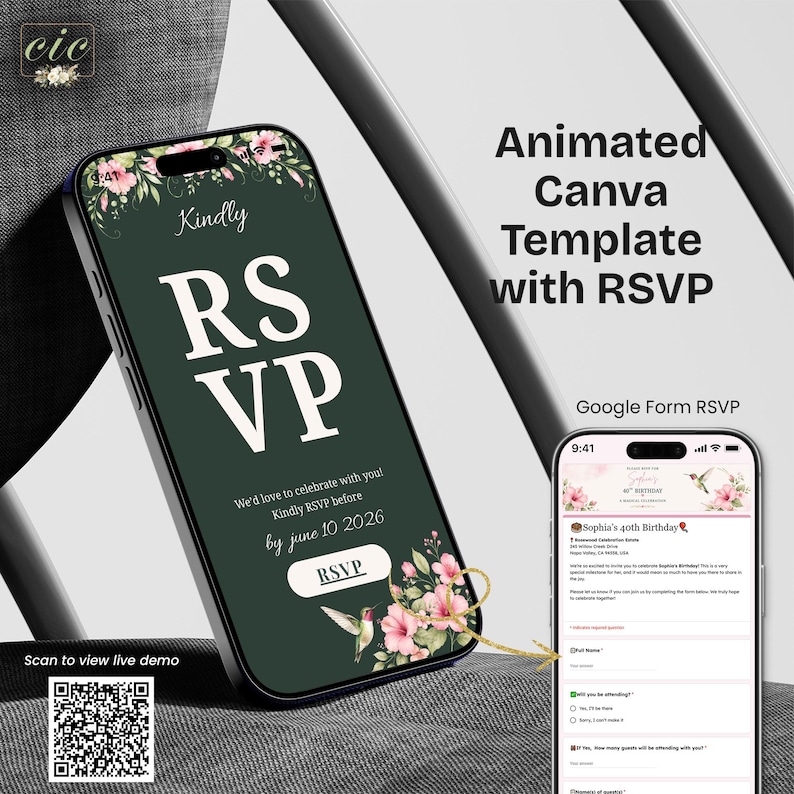 Pink Floral Hummingbird Birthday Website Invitation, Animated Canva ...