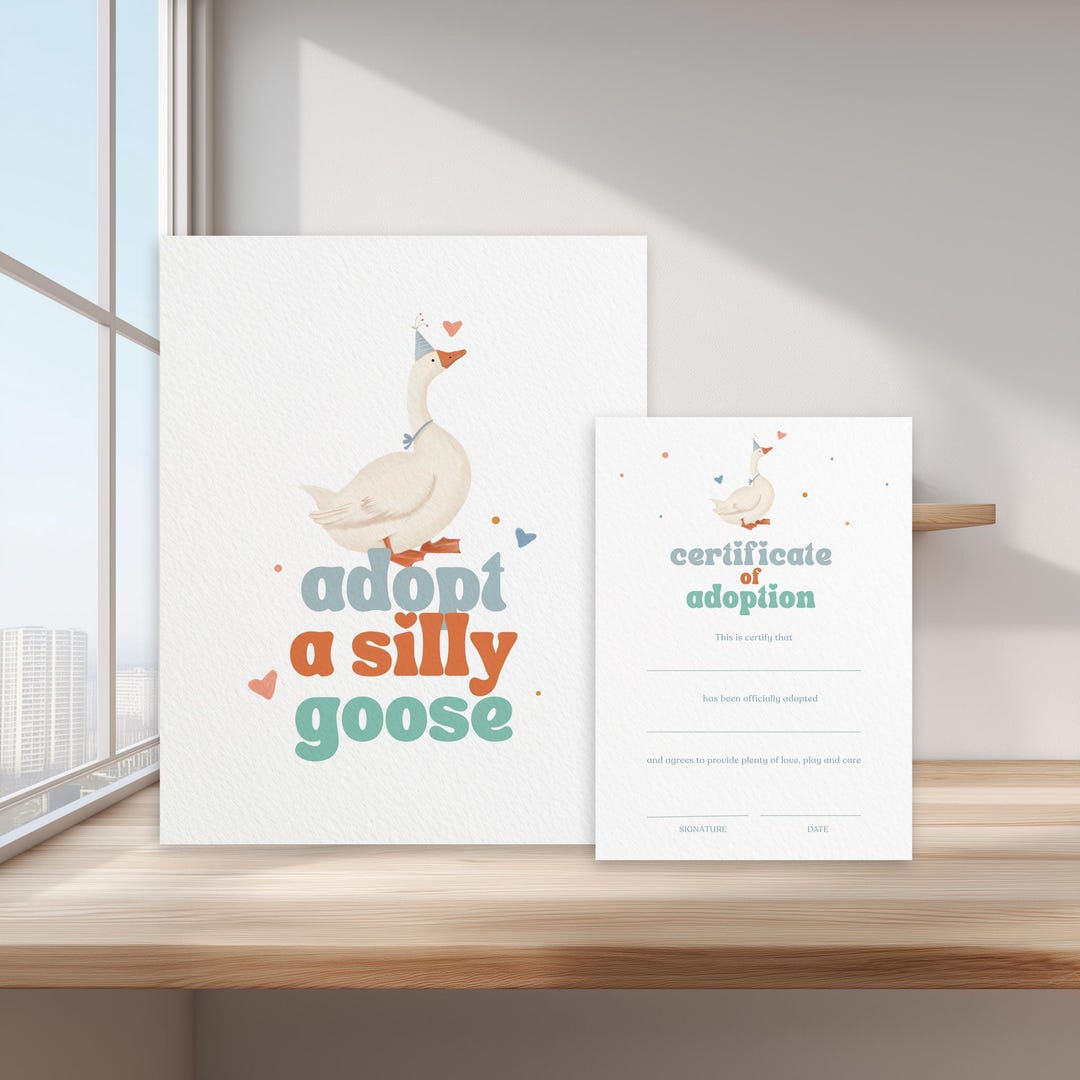Adopt a Silly Goose Sign & Certificate Card, Goose Adoption Certificate ...