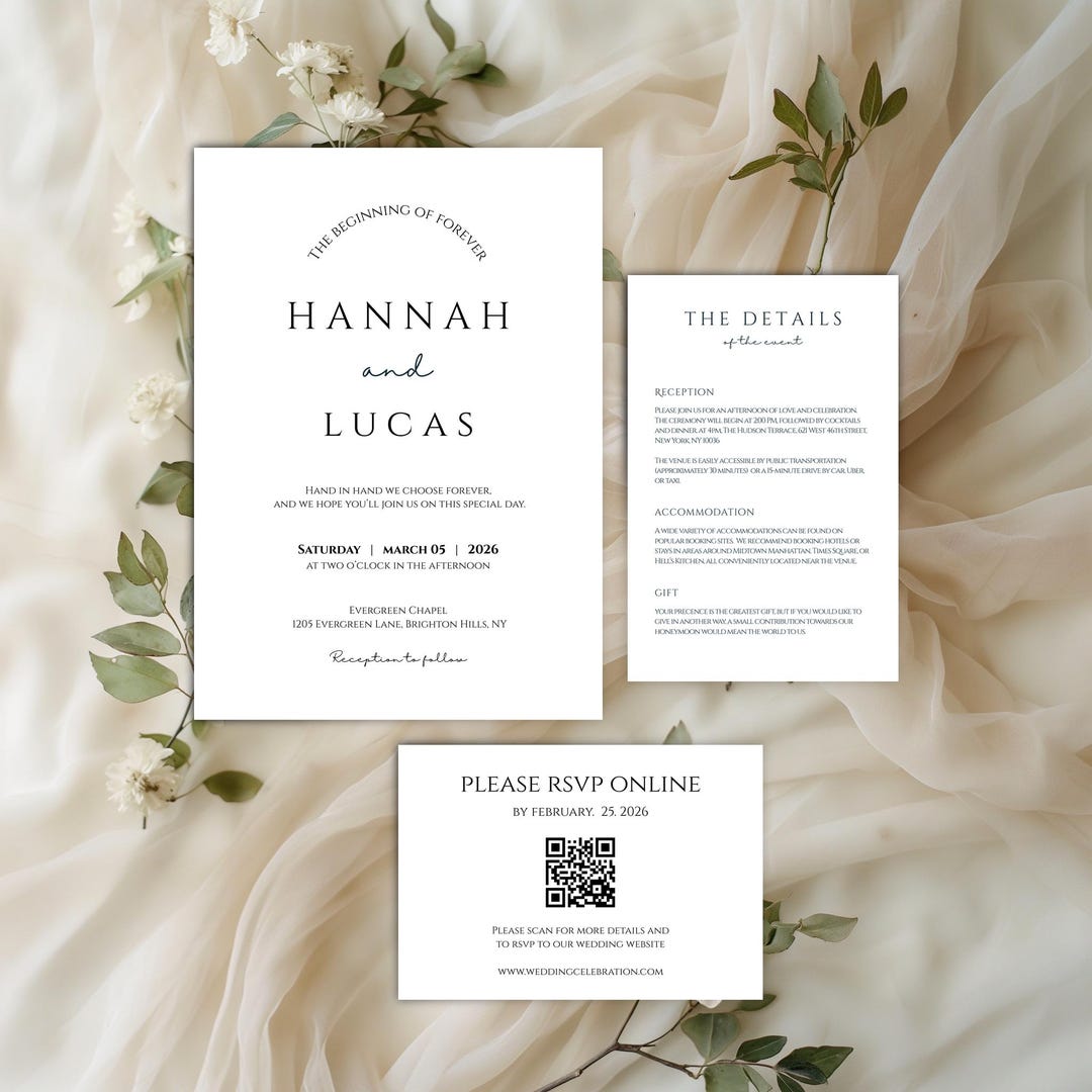 Minimalist Wedding Invitation Template | Modern Elegant Invite Suite ...
