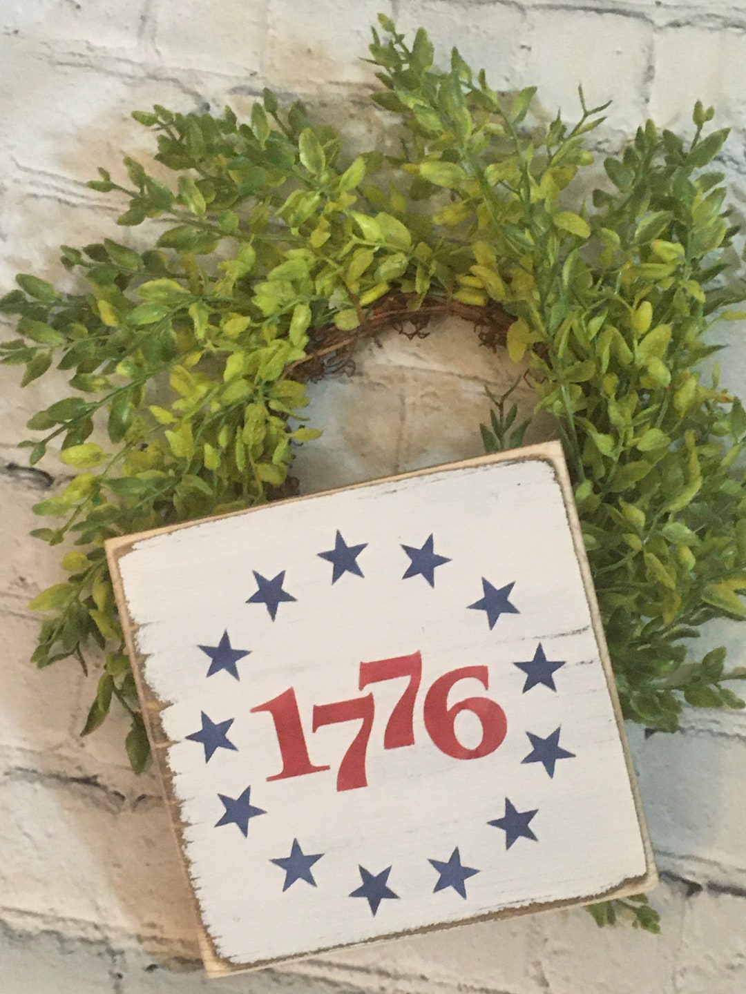 1776 Star Wreath Wood Sign, Tiered Tray, Shelf Sitter Block, Americana ...