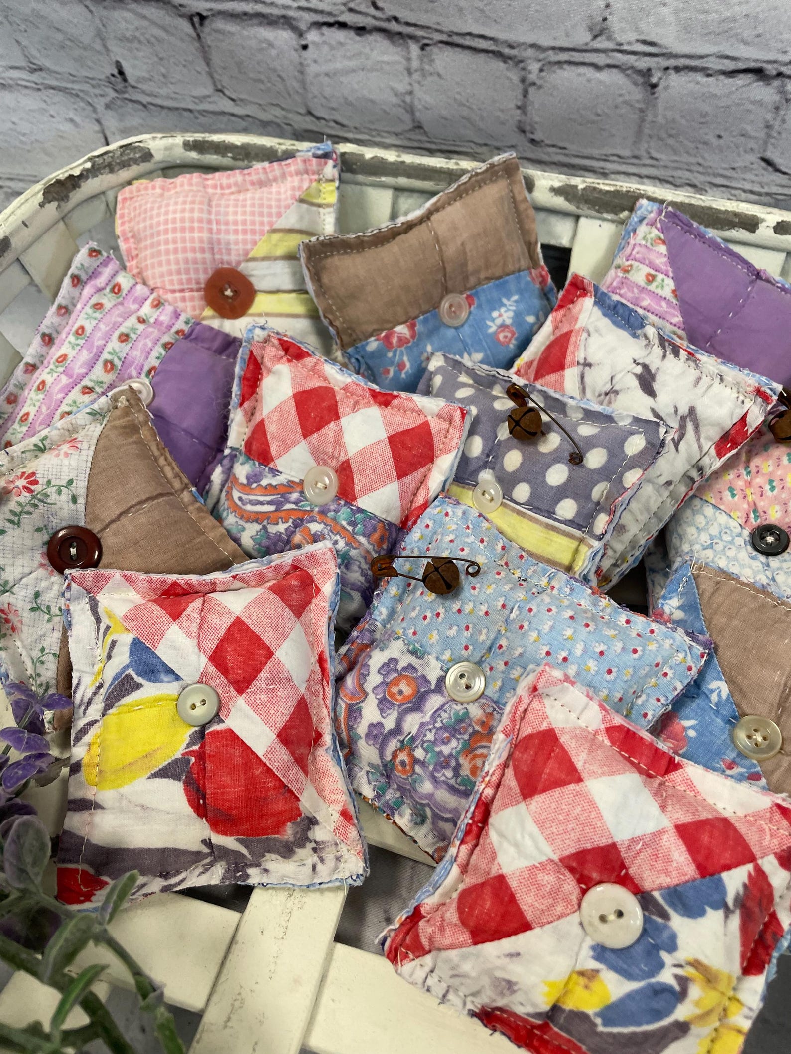 Mini Quilt Pillow Tucks, Set of 3, Bowl Fillers, Vintage Quilt, Shelf ...