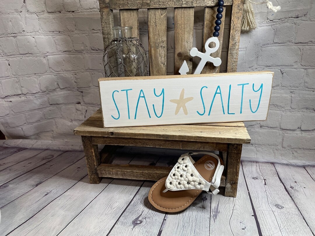 Stay Salty, Beach Theme Wood Sign, Tiered Tray, Shelf Sitter Block ...