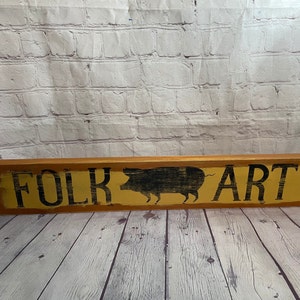 Folk Art Sign, Folk Art Pig, Wood Sign, Primitive, Farmhouse, Rustic ...