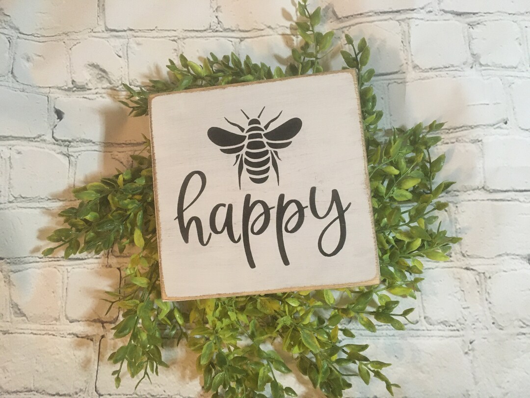 Bee Happy Block Sign, Be Happy Tiered Tray, Shelf Sitter Block ...