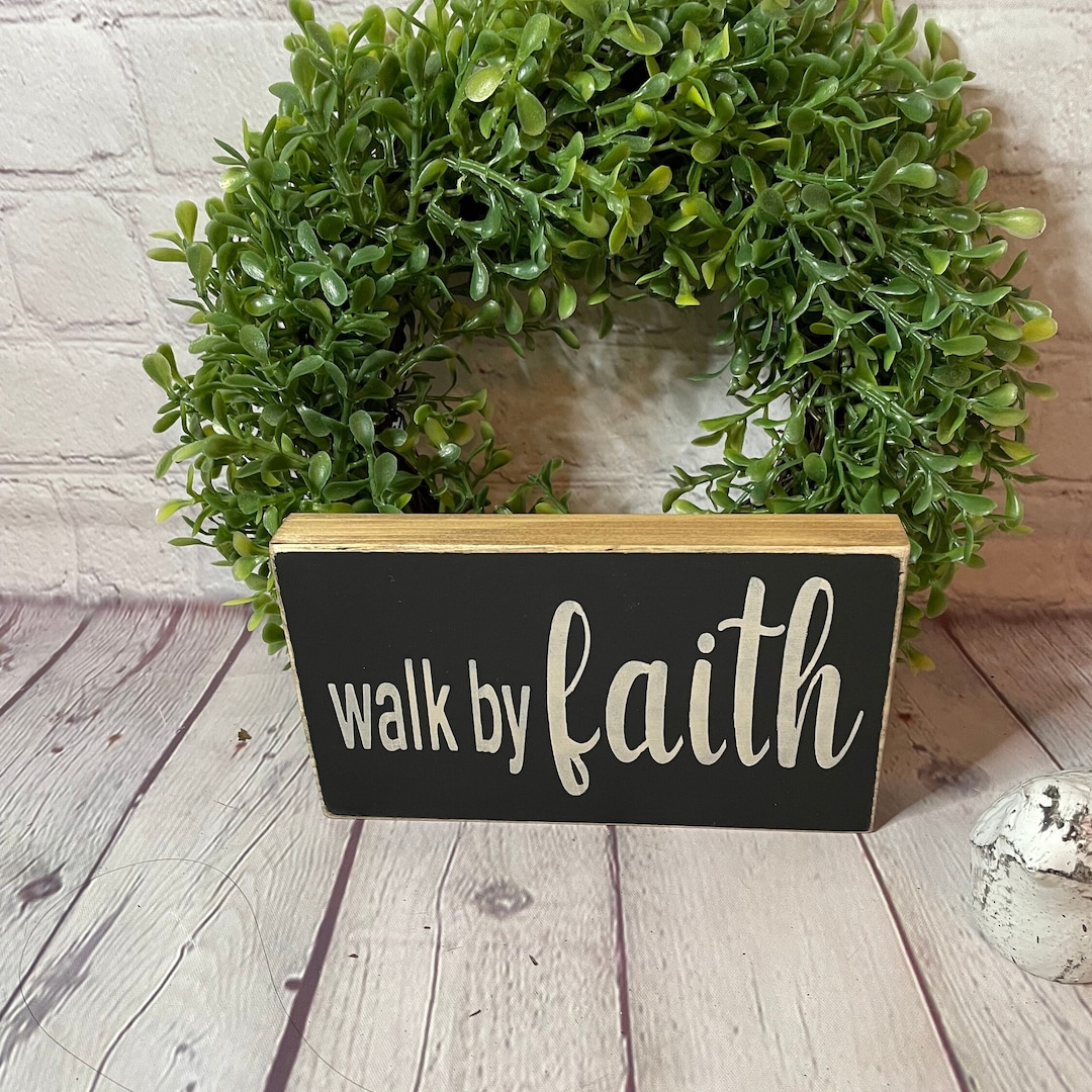 Walk by Faith Mini Sign, Bible Verse Sign, Tiered Tray Decor, Shelf ...