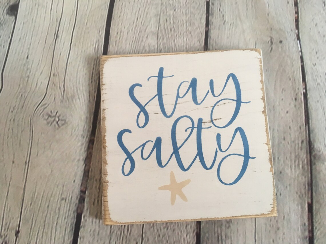 Beach Theme Signs, Stay Salty Wood Sign, Tiered Tray, Shelf Sitter ...
