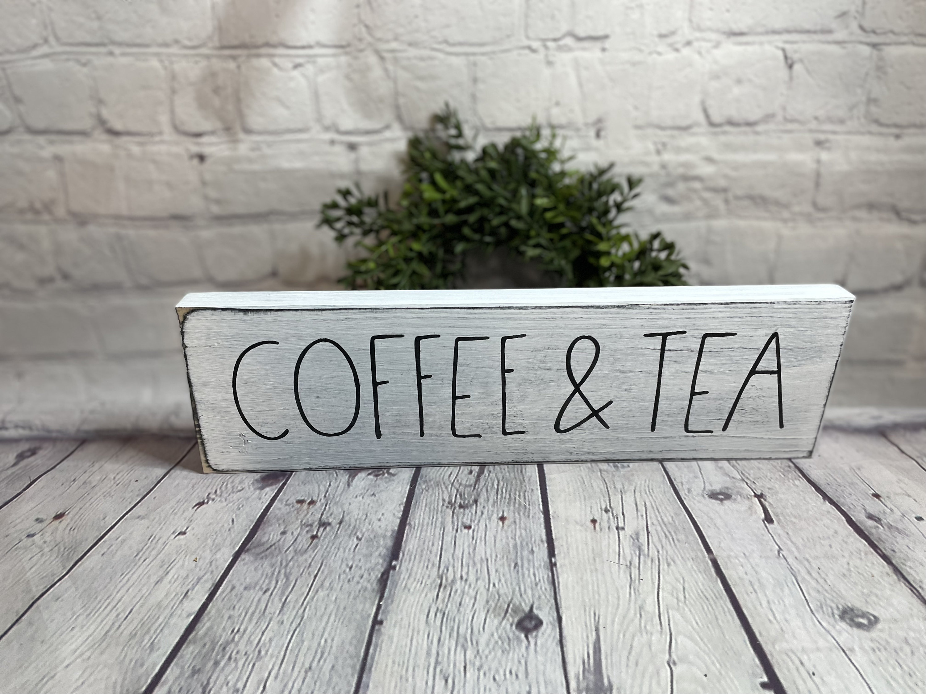 Coffee and Tea Sign, Coffee Bar Sign, Tiered Tray, Shelf Sitter Block ...