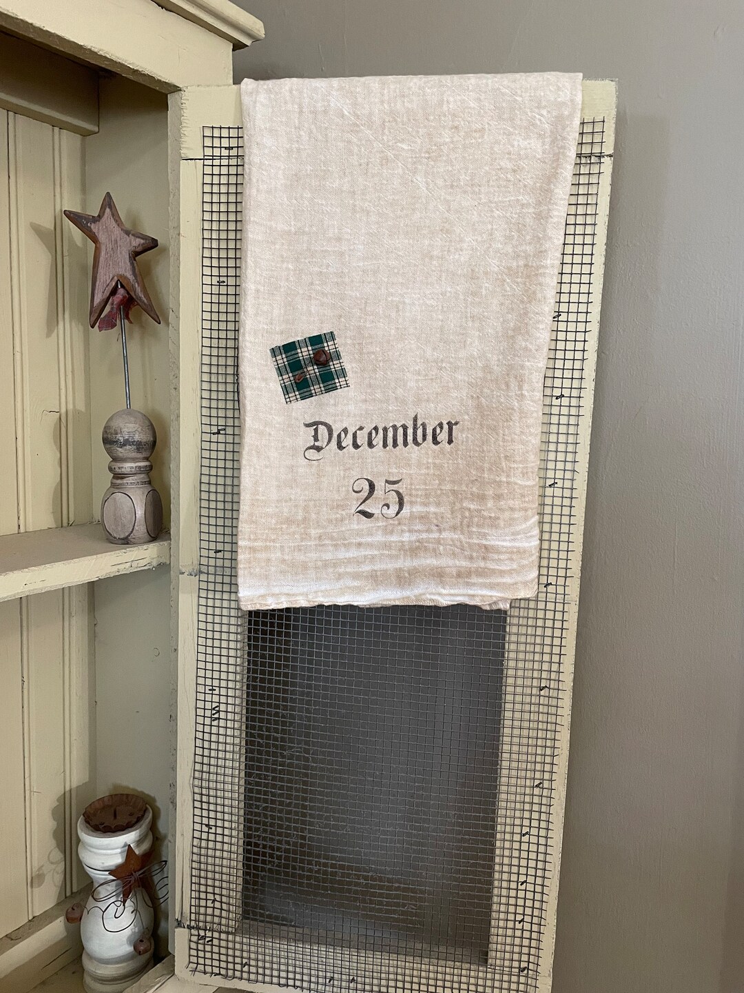 December 25th/ Primitive Tea Towel/ Grundy Towel/ Primitives/ Primitive ...