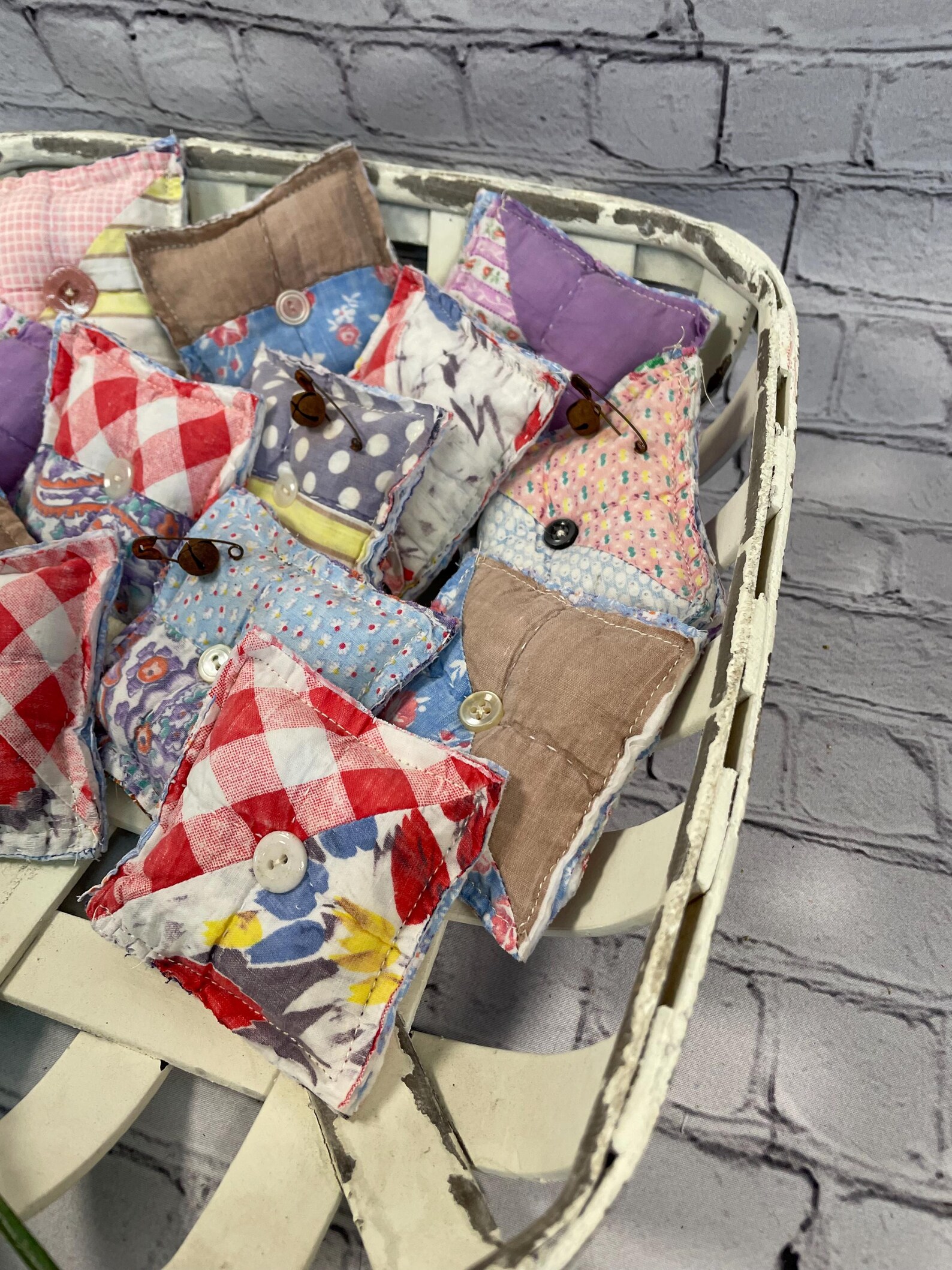 Mini Quilt Pillow Tucks, Set of 3, Bowl Fillers, Vintage Quilt, Shelf ...