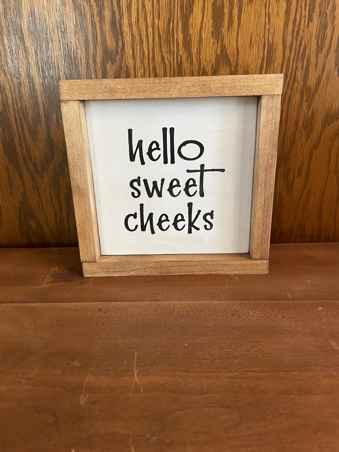 Hello Sweet Checks Sign, Framed Sign, Shelf Sitter, Bathroom Wood Sign ...