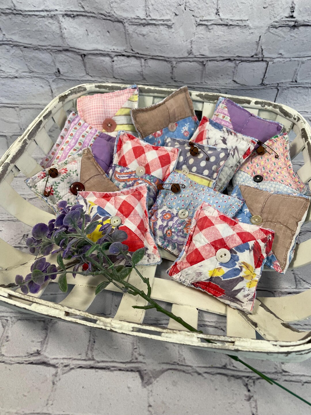 Mini Quilt Pillow Tucks, Set of 3, Bowl Fillers, Vintage Quilt, Shelf ...