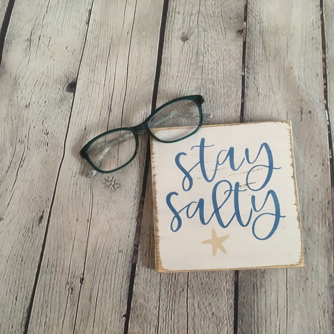 Beach Theme Signs, Stay Salty Wood Sign, Tiered Tray, Shelf Sitter ...