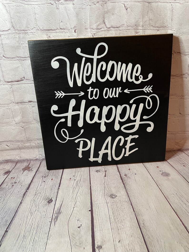Welcome to Our Happy Place, Wood Sign, Primitive Style, Farmhouse Decor ...