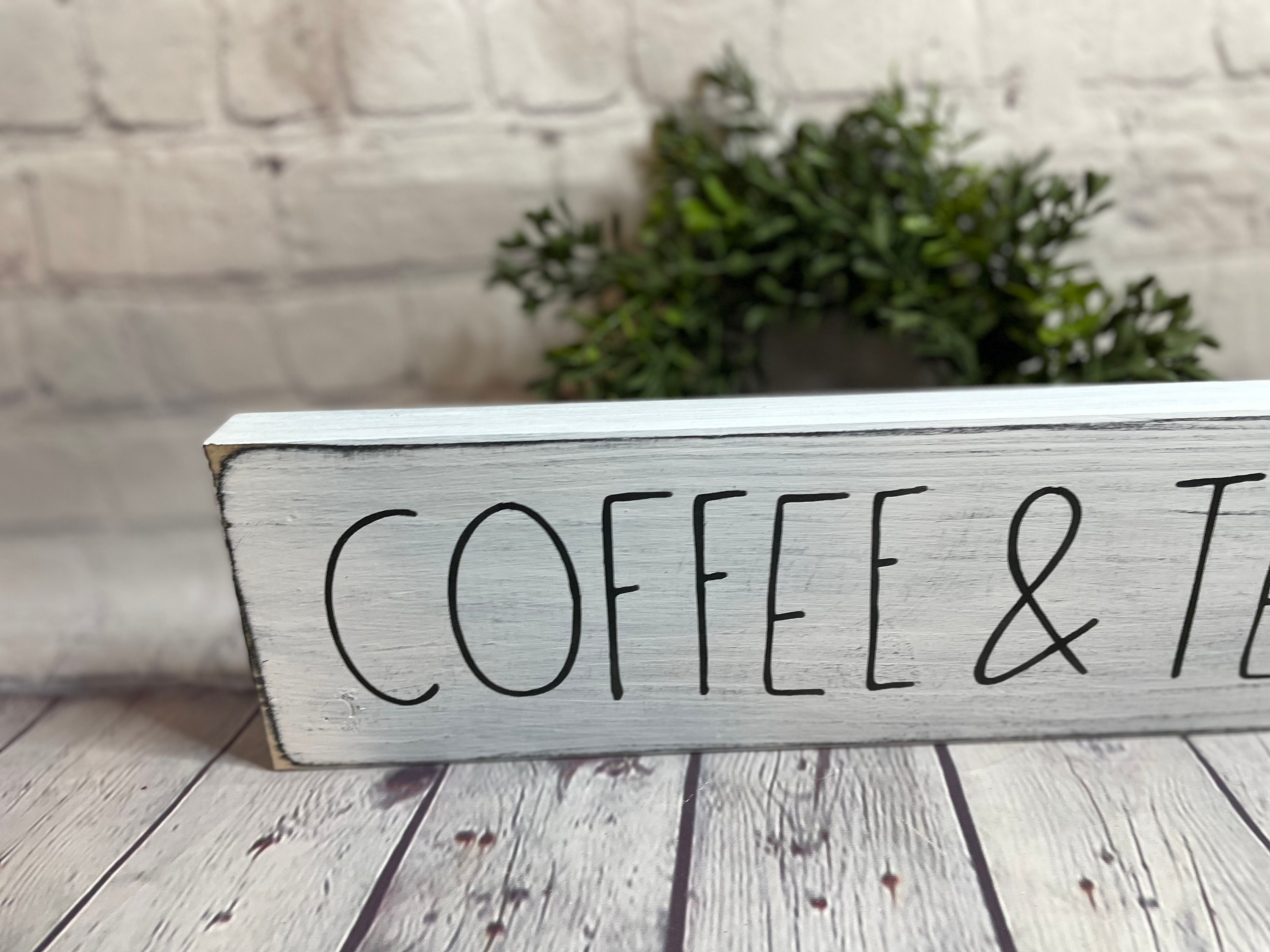 Coffee and Tea Sign, Coffee Bar Sign, Tiered Tray, Shelf Sitter Block ...