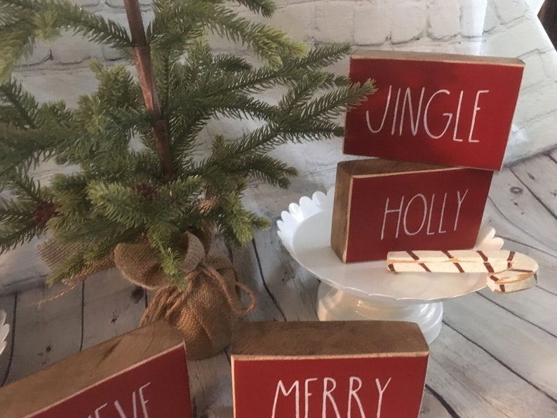 Christmas Words Wood Signs, Chunky Block, Home Decor, Farmhouse ...