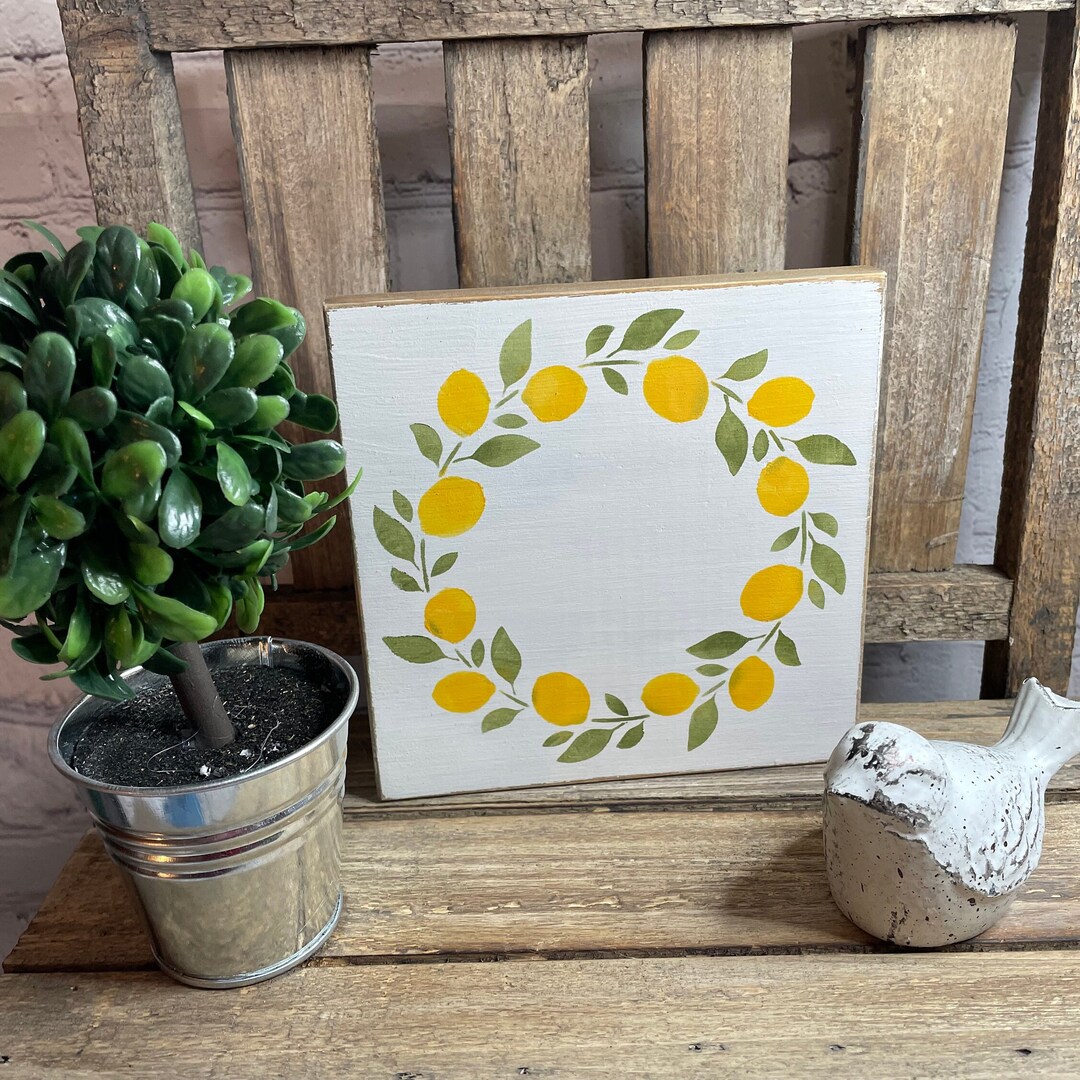 Lemon Wreath Sign, Lemon Sign, Wood Sign, Tiered Tray, Shelf Sitter ...