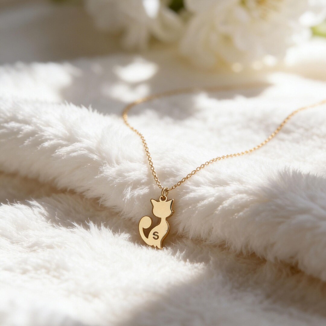 Personalized Cat Necklace, Initial Letter Jewelry, Gold Plated - Etsy