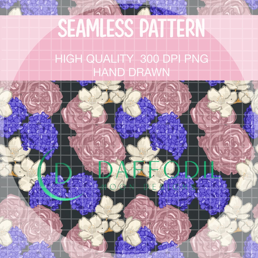 Dark Vintage Floral Seamless Pattern: Lilly, Peony, Lilac (digital ...