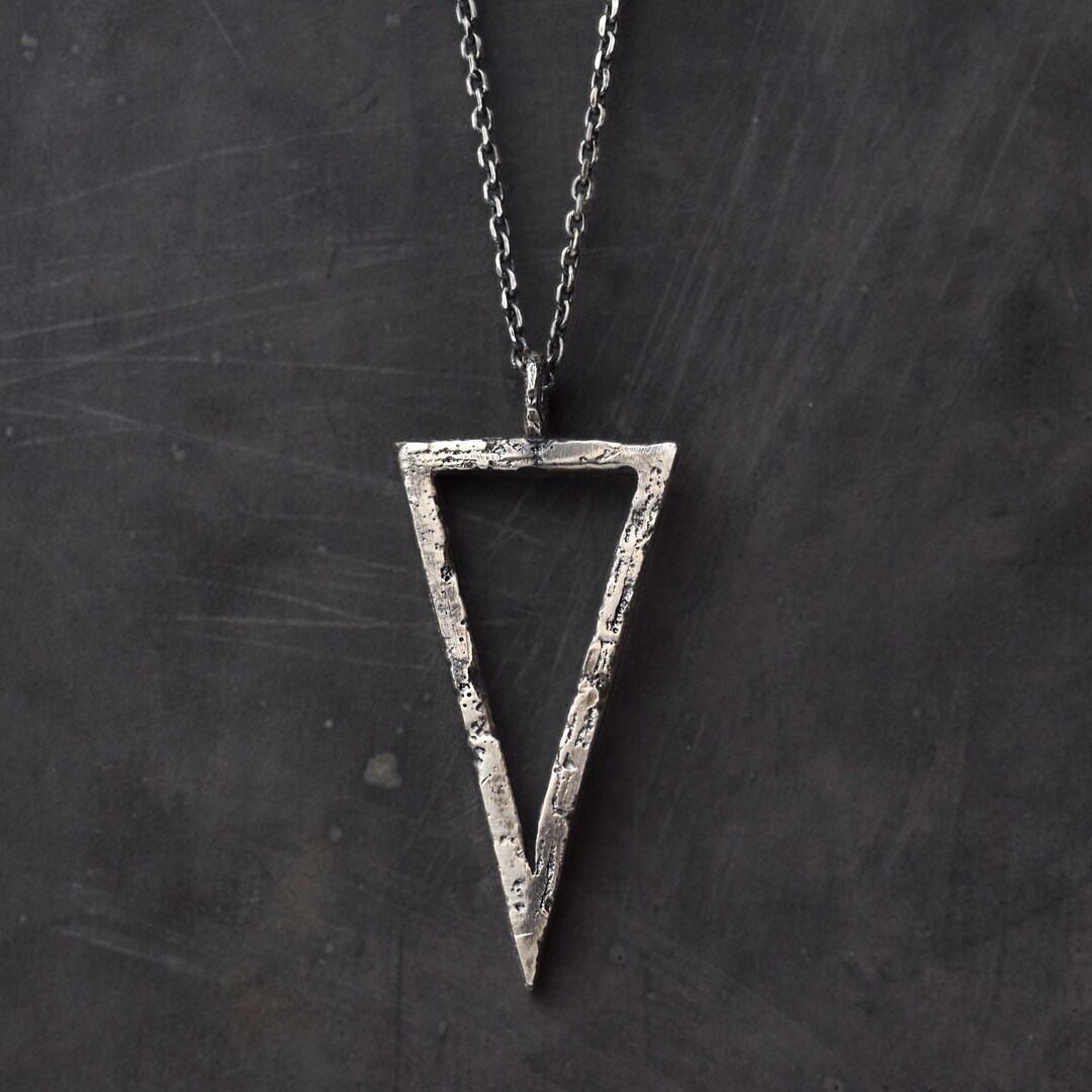Silver Triangle Pendant Mens Geometric Necklace Triangular - Etsy