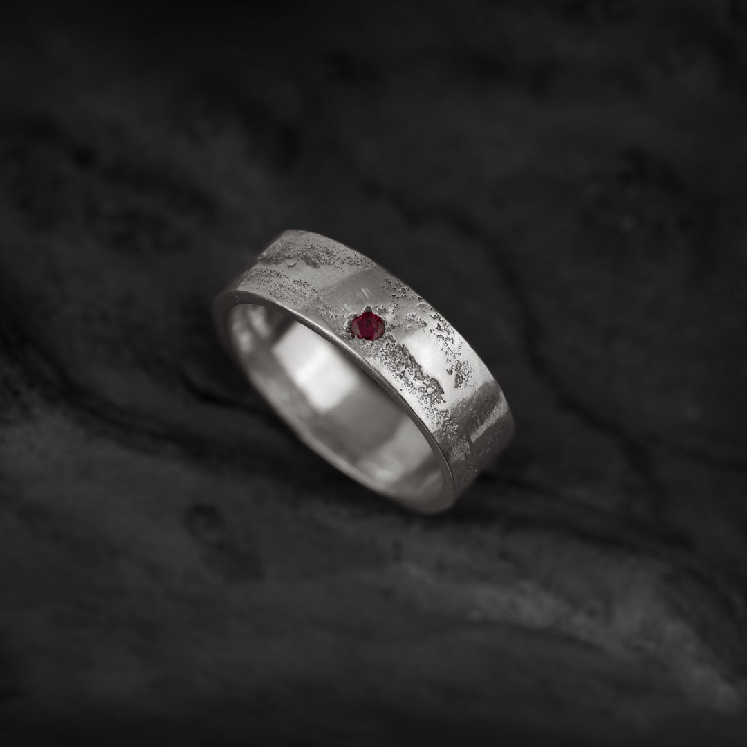 Mens Ruby Ring | Rustic Wedding Band | Masculine Engagement Ring in ...