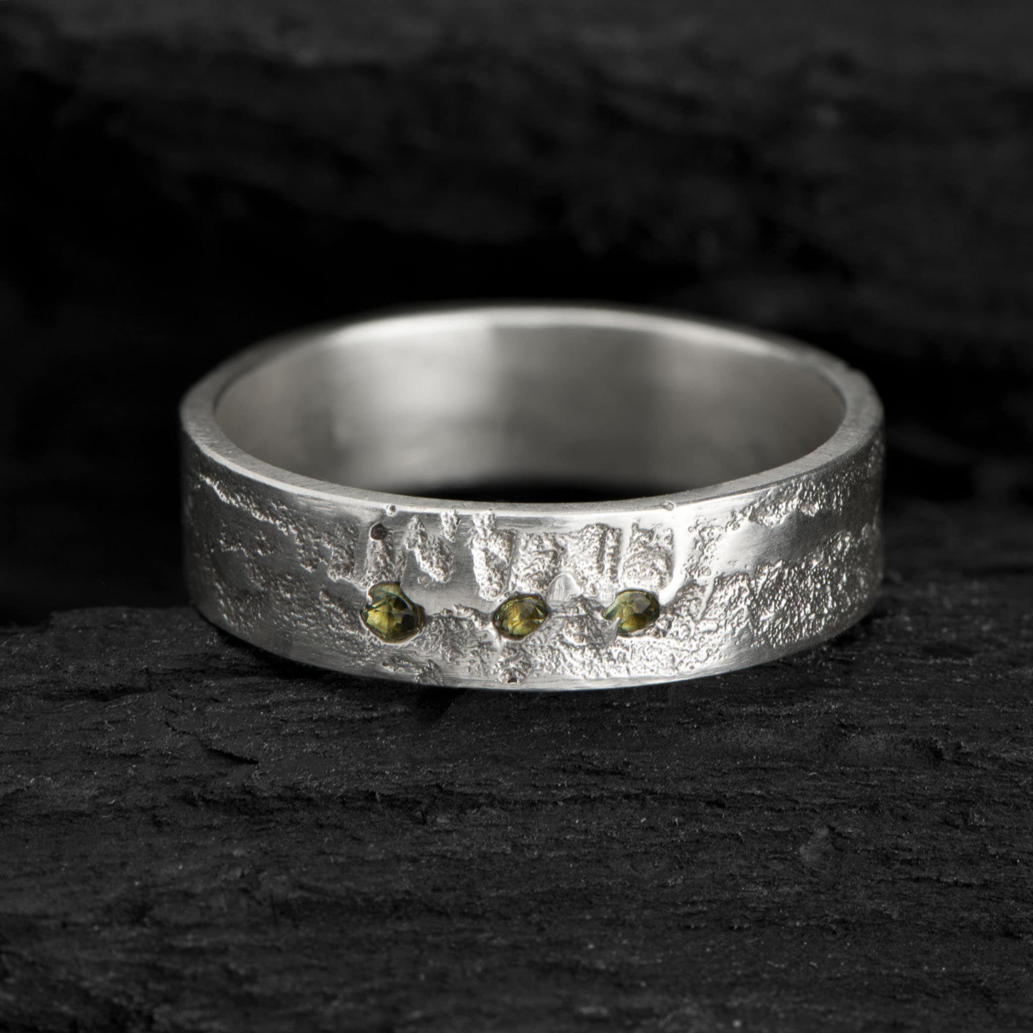 Bespoke Textured Sterling Silver Ring With Green Tourmaline | Unique ...