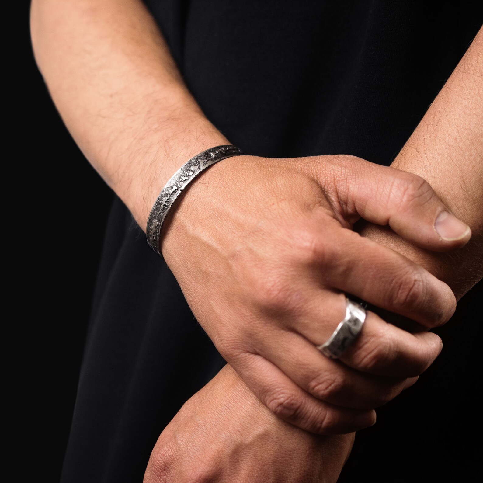 Rustic Silver Bangle Bracelet for Men | Cuff Bracelet With Chunky ...