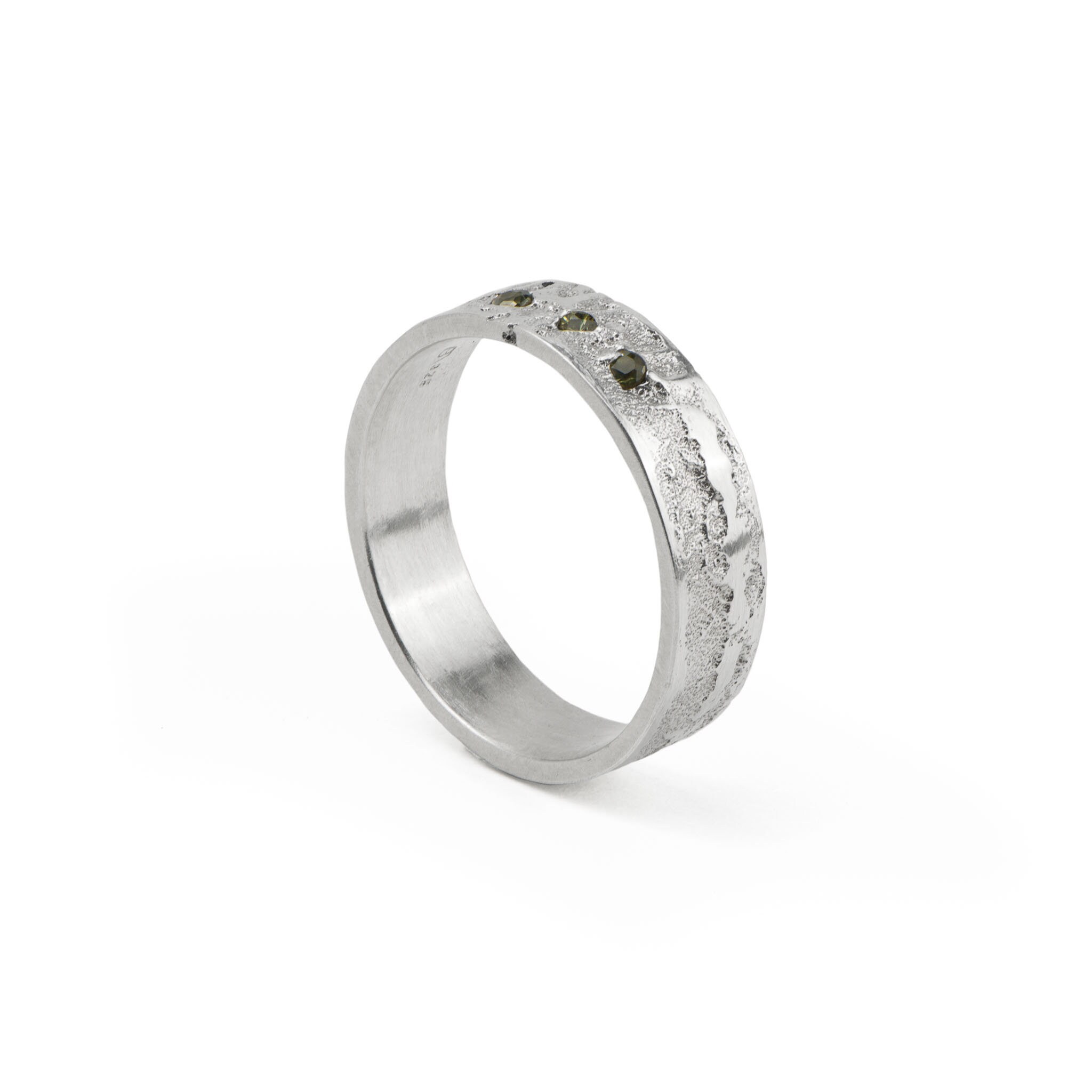 Bespoke Textured Sterling Silver Ring With Green Tourmaline | Unique ...
